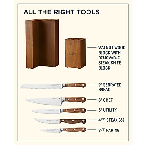 Chicago Cutlery Racine 12-Pc Kitchen Knife Wood Block Set, Stainless Steel Knives, Serrated, Chef, Utility, and Paring Knife, Removable Steak Knife Block, Walnut Handle