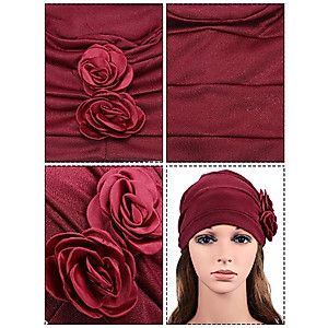 6 Pieces Women Turban Flower Caps Vintage Beanie Headscarf Elastic Headwrap Hat