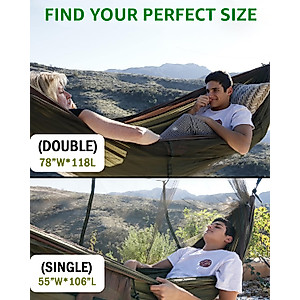 Sunyear Camping Hammock, Portable Double Hammock with Net, 2 Person Hammock Tent with 2 * 10ft Straps, Best for Outdoor Hiking Survival Travel