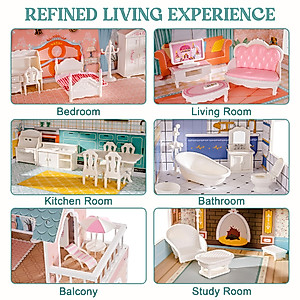 ROBUD Wooden Dollhouse for Kids Girls, Toy Gift for 3 4 5 6 Years Old, with Furniture