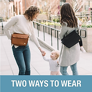 CleverMade Crossbody Diaper Bag Tote and Baby Bottle Hip Pack - Stroller Organizer with Adjustable Strap and Multiple Storage Pockets for Diapers, Wipes, Burp Cloths, and Other Essentials - Brown