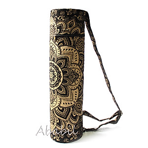 Ababilart Indian Mandala Black Gold Hippie Yoga Mat Carrier Bag with Shoulder Strap