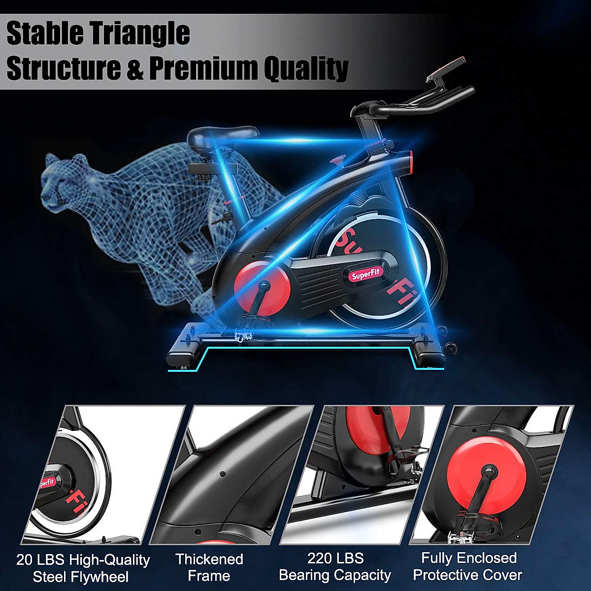 Goplus Indoor Cycling Bike, Upright Stationary Exercise Bicycle with Resistance Adjustment & Heart Rate Monitor, Adjustable Workout Belt Dive Bike for Home/Office/Gym, Black