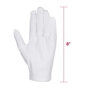anezus 12 Pairs Cotton Gloves for Dry Hands, White Cotton Gloves Cloth Serving Gloves for Eczema Moisturizing Dry Hands Jewelry Silver Archival Costume Inspection, Medium Size
