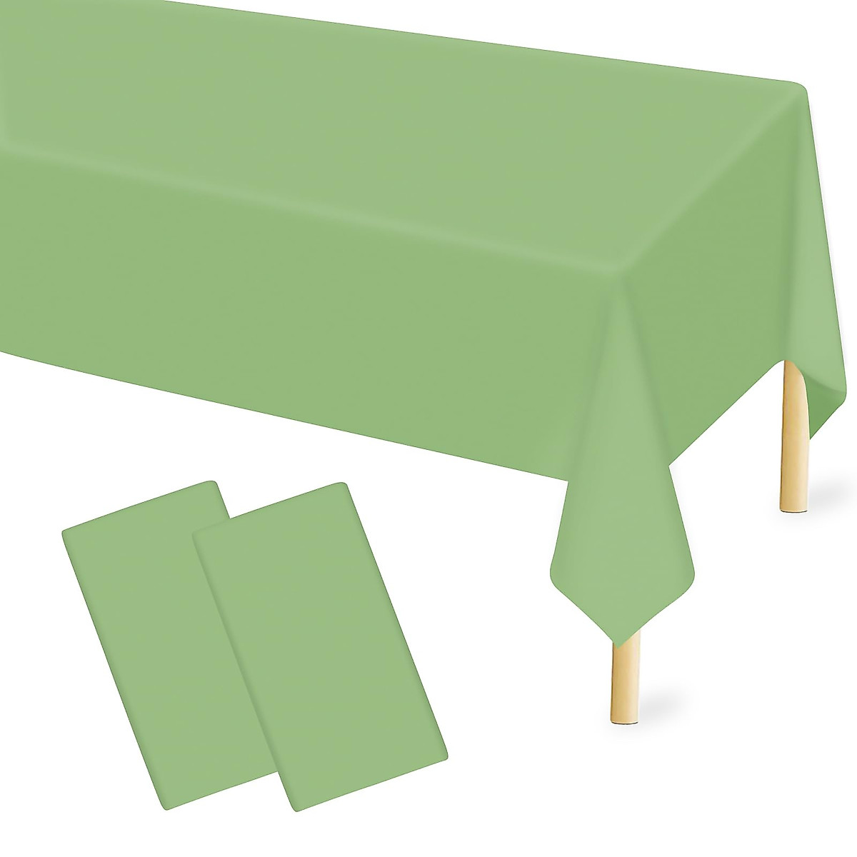 2 Pcs Sage Green Tablecloth Plastic 54 ×108 Inches Rectangle Sage Green Tablecloth Disposable Plastic Waterproof Table Cover for Outdoor Picnic, Kitchen, Holiday Birthday Wedding Baby Shower Party