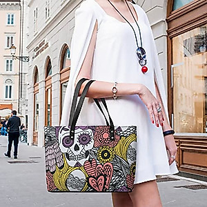 Womens Handbag Skull Floral Pattern Leather Tote Bag Top Handle Satchel Bags For Lady