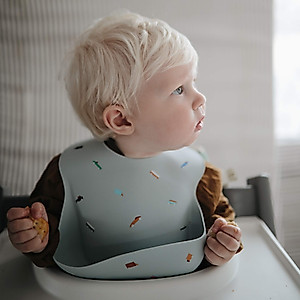mushie Silicone Baby Bib | Adjustable Fit Waterproof Bibs (Retro Cars)
