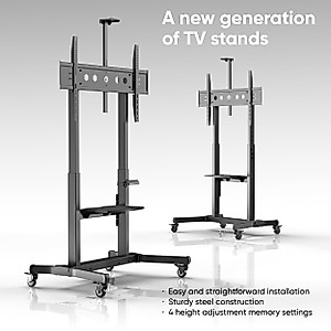 ONKRON Motorized TV Stand 50-100 Inch TVs up to 265 lbs, Height Adjustable TV Stand Portable with TV Motorized Lift VESA 1000x600, Tilting TV Stand on Wheels/Mobile TV Cart Rolling TV Stand Black