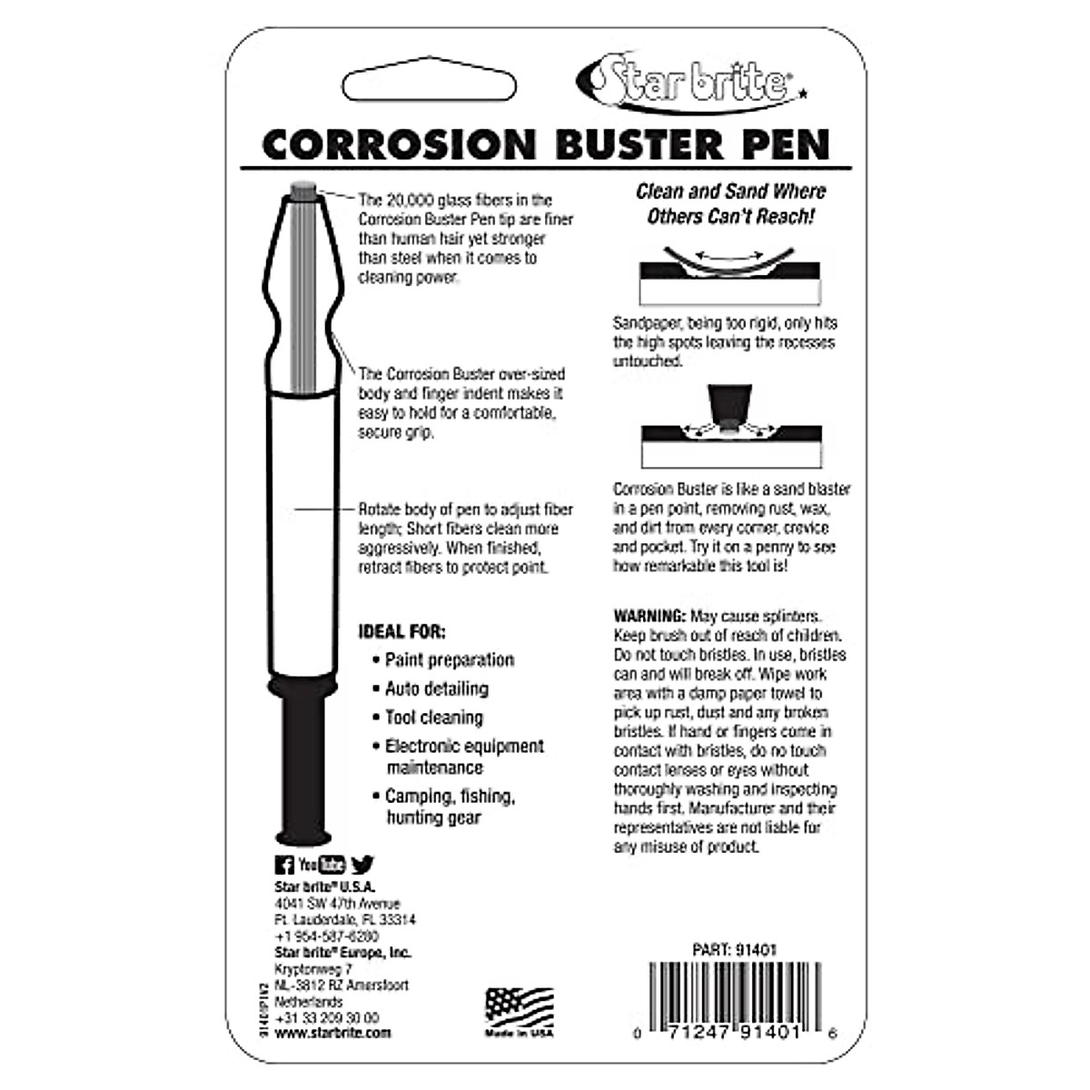 STAR BRITE Corrosion Buster Pen - Precision Rust & Corrosion Removal Tool for Electrical Connections, Marine Gear, Fishing Equipment & More - Easy Grip, Adjustable Fiber Length (091401)