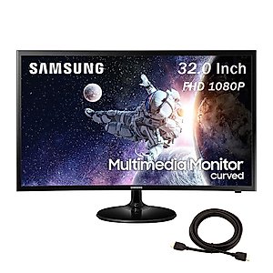 Samsung 2020 Premium Curved 32 Inch FHD (1920 x 1080) Multimedia LED Monitor, HDMI, Speaker, Black + NexiGo 4K HDMI Cable