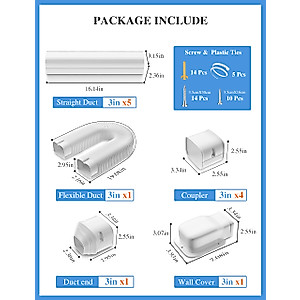 WEETALL 9 Ft Cover for AC Lines with Flexible Duct, Decorative Upgrade PP 3 Inch Line Set Cover for Ductless Mini Split Air Conditioner, Full Set Suitable for Heat Pumps Indoor & Outdoor