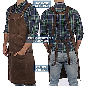 Woodworking Shop Apron - 16 oz Waxed Canvas Work Aprons | Metal Tape holder, Fully Adjustable to Comfortably Fit Men Size S to XXL | Tough Tool Apron to Give Protection, Ideal Fathers Day GIft for Dad
