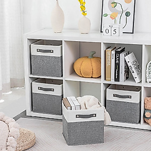DULLEMELO 11x11 Cube Storage Bins, Foldable Fabric Cubby Baskets 11 x 11 storage cubes for Organizing Toys Books Towels Clothes, Cube Storage Organizer Bins for Shelves Closet Home Office, White&Grey