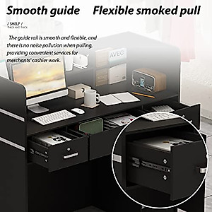 AGOTENI Reception Desk Reception Stations with Open Shelf & Drawers, Wooden Counter Desk with Lockable Drawer for Office Reception Room (Black)