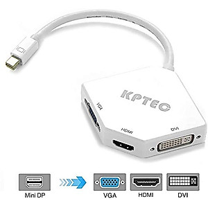 KPTEC Ultimate 3-in-1 Mini DP (Thunderbolt) to 4K UHD HDMI, DVI, VGA Adapter,Compact 1080p Mini Display (mDP) Converter Compatible for MacBook Air/Pro, iMac, iMac Mini, Surface Pro Series, White