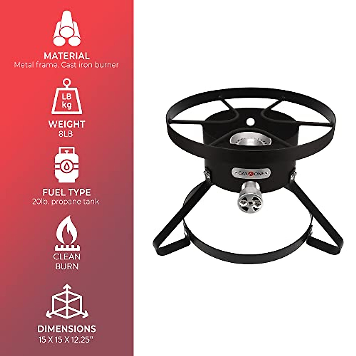 GasOne B-5155-RED Burner with Steamer Pot Turkey Fry & Tamale-with High Pressure Propane Regulator and Hose, Red QCC