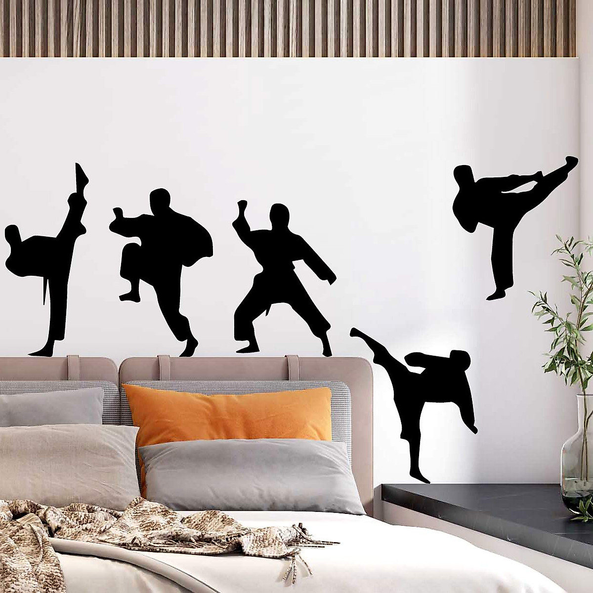 Amaonm Creative Vinyl Sport Taekwondo Wall Decor Taekwondo Player Silhouette Wall Decals Removable DIY Baby Nursery Bedroom Living Room Home Wall Stickers Murals Wall Art 17"x51"