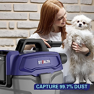 Stealth Wet/Dry Vacuum 5 Gallon, 5.5 Peak HP Shop Vacuum with Blower & Drain Port for Home, Garage, Car, Workshop,ECV05P2