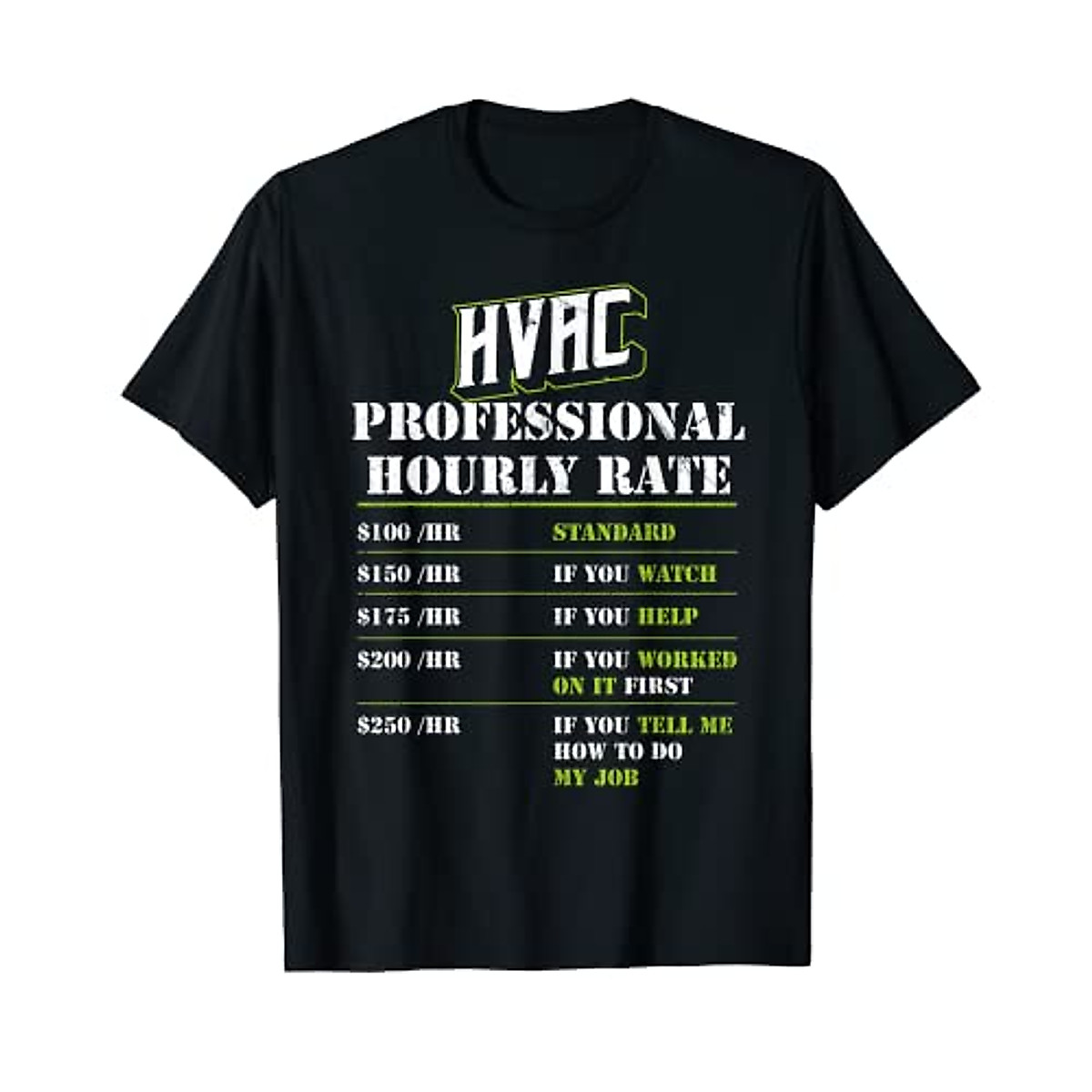 Professional Hvac Tech Hourly Rate AC Repairman Design T-Shirt