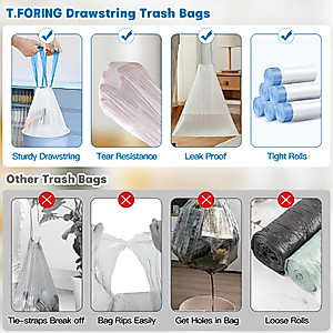 T.FORING 4 Gallon Trash Bags Drawstring 1.1 Mil - 120 Count White Small Garbage Bags Unscented for Bathroom, 15 Liter Thick Plastic Wastebasket Liners for Toilet Home Office and Bedroom