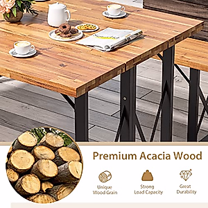 Giantex Outdoor Picnic Table Set with 2 Benches, Acacia Wood Patio Dining Table Set for 6 or 4 Persons, with 2” Umbrella Hole, 67” Large Rectangular Camping Table for Garden Lawn Yard 800 Lbs Capacity