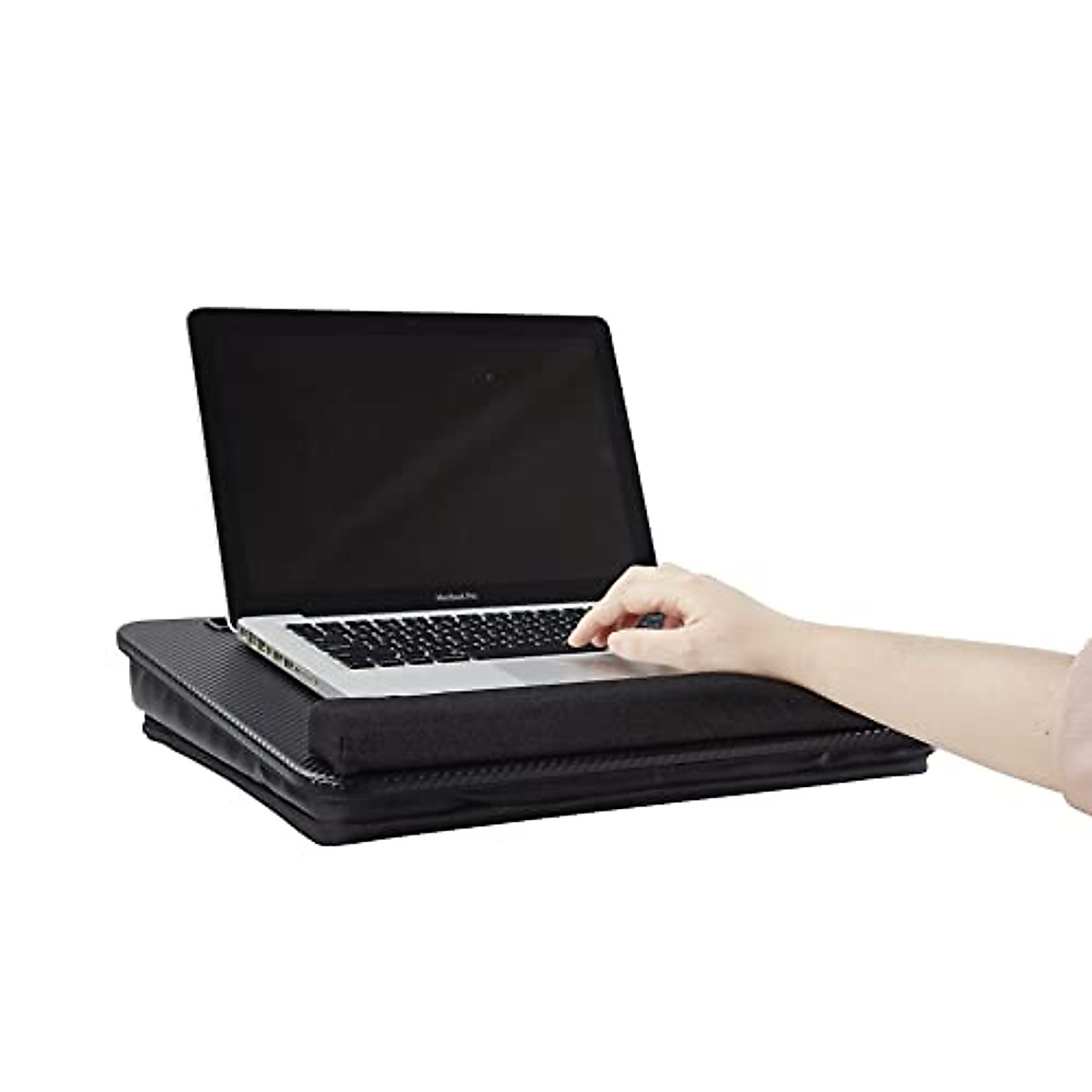 Laptop Lap Desk with 15 15.6" inch Laptop Sleeve Case Bag, Sofa Bed Desk with Cushion and Soft Wrist Pad,Laptop Stand Built in Tablet and Phone Holder (Black Carbon)