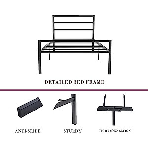 4 EVER WINNER Twin Bed with Headboard and Footboard, 14 Inch Twin Size Metal Platform Bed Frame, Heavy Duty, No Box Spring Needed, Anti-Slip, Easy Assembly, Black