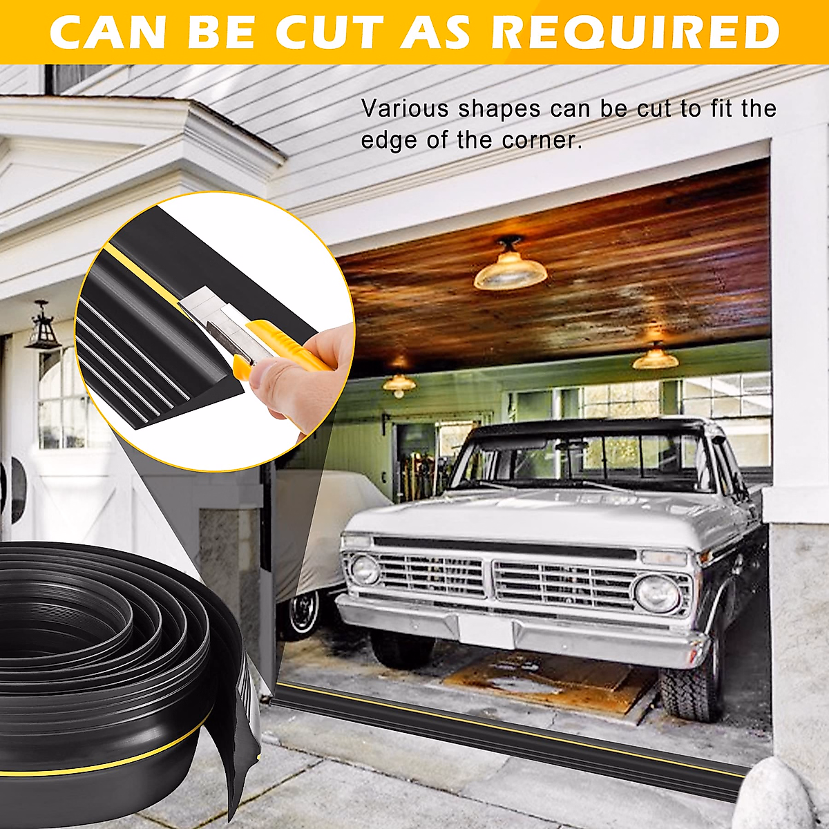 20Ft Universal Garage Door Bottom Threshold Seal Strip with 20oz Glue Gel, Weatherproof Rubber DIY Weather Stripping Replacement - Black