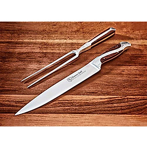 Hammer Stahl Carving Knife and Fork Set | German Forged High Carbon Stainless Steel Carving Set | Professional Carving Knife for Meat, Turkey & Brisket | Ergonomic Quad-Tang Pakkawood Handle