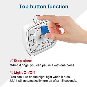 Yunbaoit Visual Timer with Night Light, 60-Minute Countdown Timer for Kids and Adults, Silent Classroom Timer, Time Management Tool for Home, School, or Work (Light White)