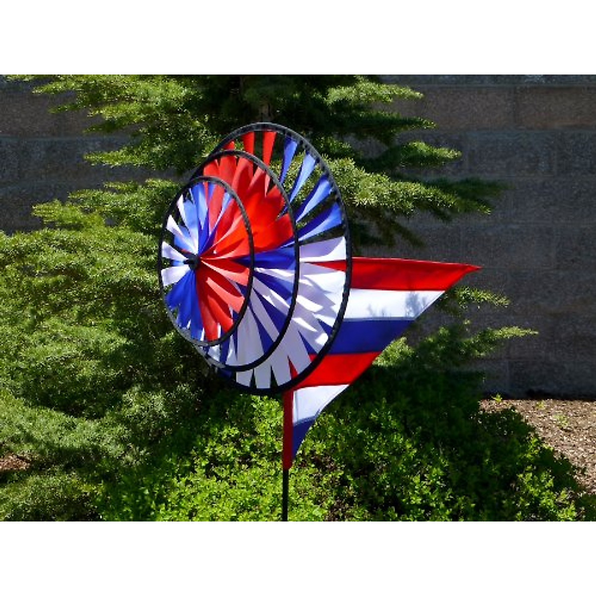 In the Breeze Triple Wheel Patriotic Garden Spinner with Wind Sail,Red, White & Blue,2835