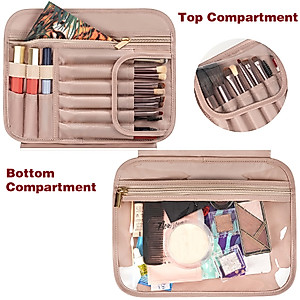 MATEIN Travel Toiletry Bag for Women, 9L Faux Leather Hanging Makeup Bag with Metal Snap Handle, Large Waterproof Cosmetic Storage Multiple Traveling Organizer for Toiletries Accessories, Pink