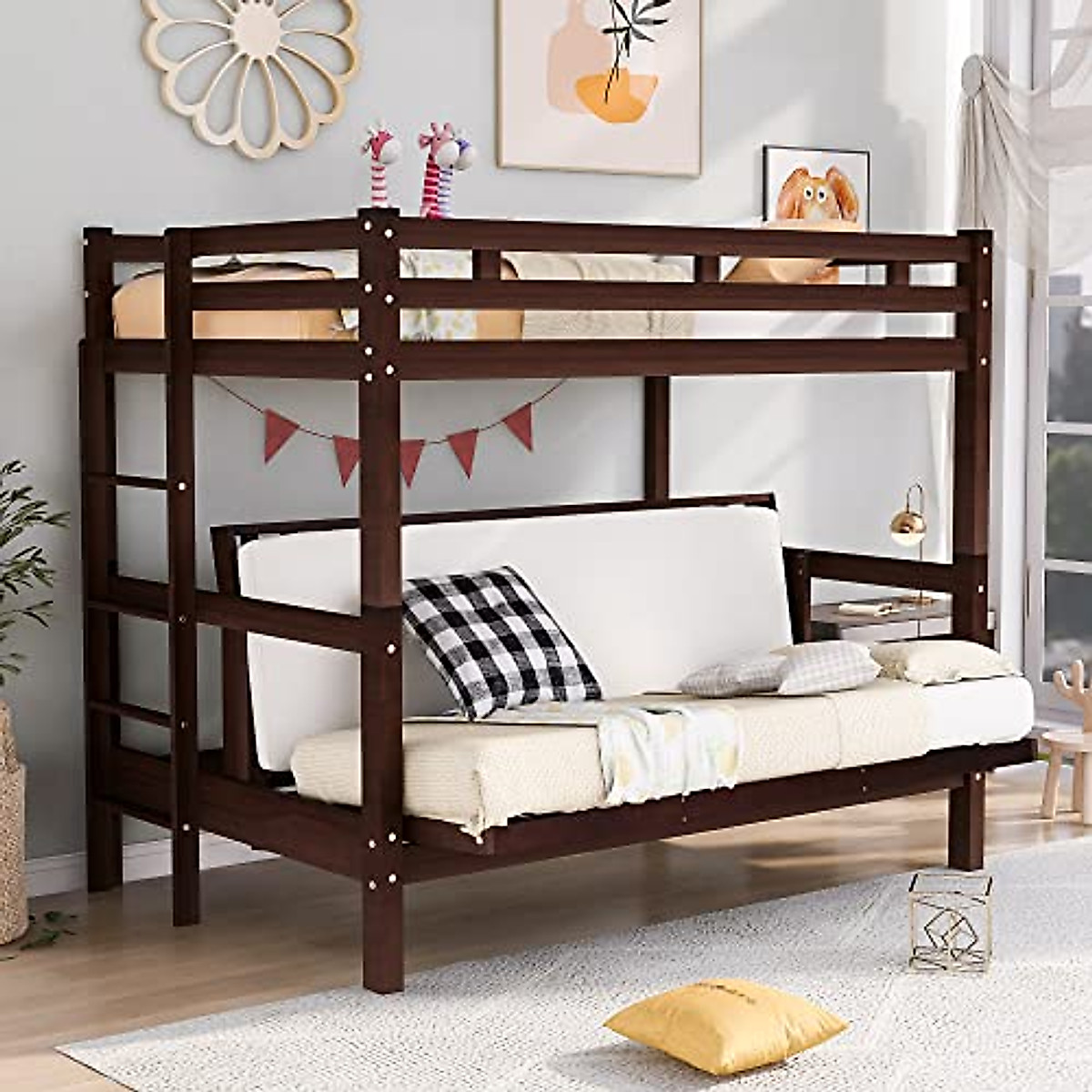 TARTOP Twin Over Full Bunk Bed with Vertical Ladder and Full-Length Guardrail for Kids Teen Girls Boys Adults Bedroom Furniture,Down Bed Can Be Converted into Daybed,Easy to Assembly,Espresso