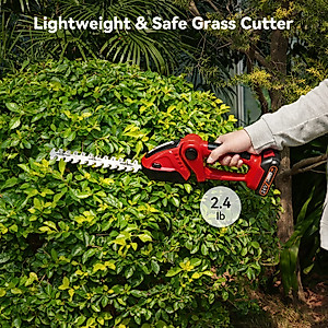 Hedge Trimmer Cordless, TOOVEM 2 in 1 Handheld Cordless Grass Shear with 2 Pcs Rechargeable Batterys and Charger, 24V Electric Weed Grass Cutter Shrubbery Trimmer for Garden, Lawn (Red)