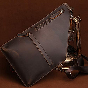 Men's Leather Sling bag Chest bag Crossbody Bag shoulder bag Genuine leather Crazy horse skin Backpack for men, Brown (BNX01021)