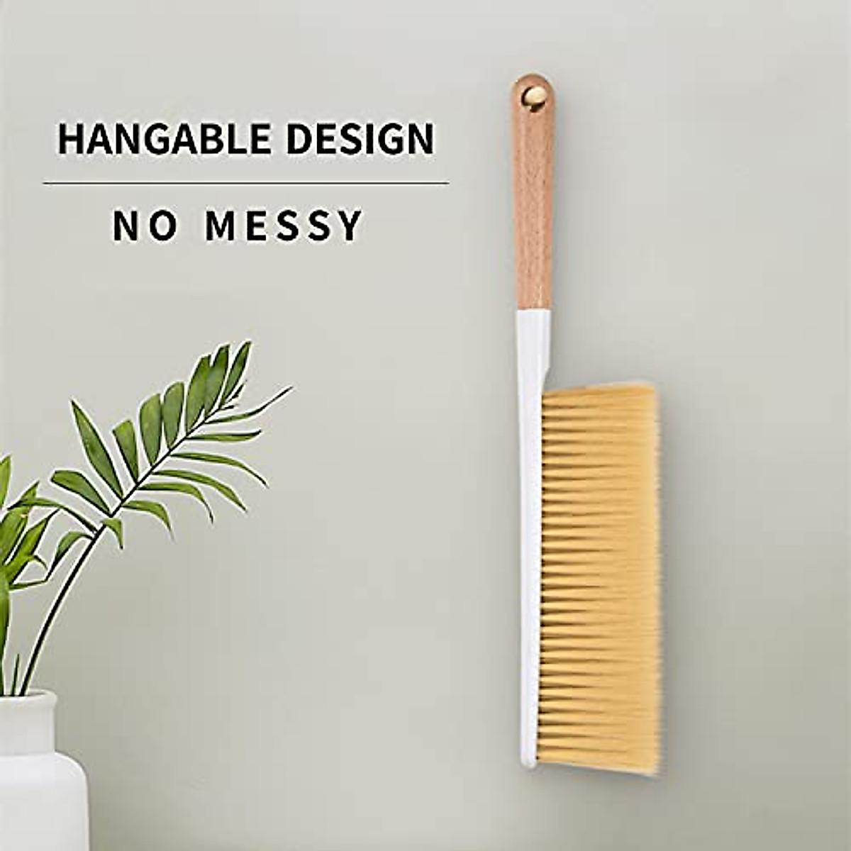 Kpoooku Hand Broom Cleaning Brushes- Soft Counter Duster Furniture Dusters Brush with Long Wooden Handle Household Dusting Tool (1