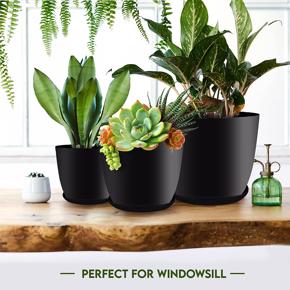 Utopia Home - Plant Pots Indoor with Drainage - 7/6.6/6/5.3/4.8 Inches Home Decor Flower Pots for Indoor Planter - Pack of 5 Plastic Planters for Indoor Plants, Cactus, Succulents Pot - Black