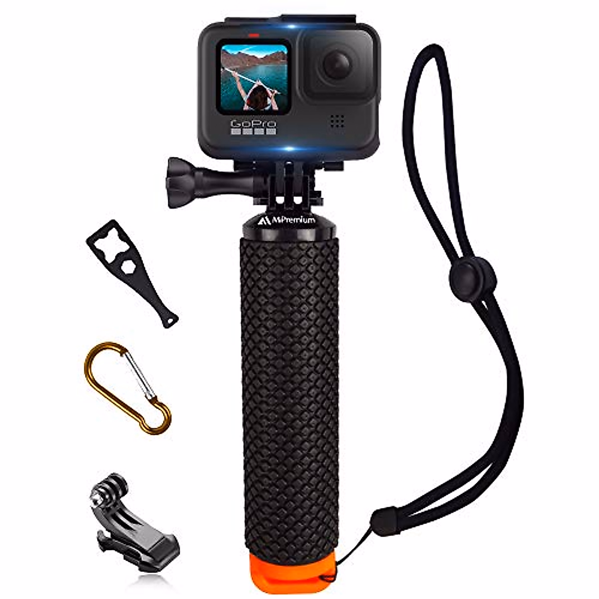 Waterproof Floating Hand Grip Compatible with GoPro Hero 11 10 9 8 7 6 5 4 3 3+ 2 1 Session Black Silver Camera Handler & Handle Mount Accessories Kit for Water Sport and Action Cameras (Orange)