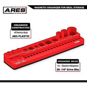 ARES 70751-34-Piece Socket Accessory Set - Includes Adapters, Universal Joints, Bit Holders, and Bits - Magnetic Organizer for Ideal Accessory Storage