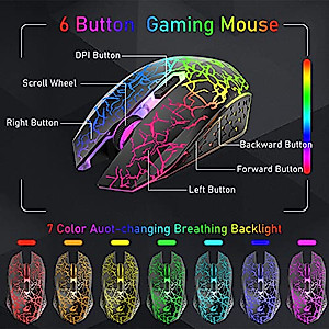 ZIYOU LANG T61 Wireless Gaming Keyboard and Mouse Combo with Ergonomic 61 Key Rainbow LED Backlight Anti-ghosting Mechanical Feel Rechargeable 4000mAh Battery Mouse Pad for PC MAC Gamer Typists(Black)
