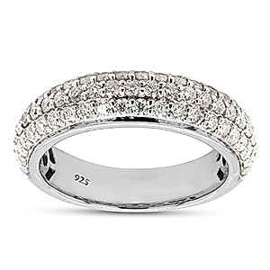 SAVEARTH DIAMONDS 1.00 Carat Round Lab Created Moissanite Diamond 3 Row Eternity Wedding Band Ring In 14K White Gold Over Sterling Silver (1.00 Cttw) Size-5