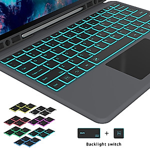 HEAPAO Galaxy Tab S7 FE/S7 Plus/S8 Plus Case with Detachable Keyboard - 7 Color Backlit, Smart Touchpad, Multi-Angle Stands - Keyboard Cases for 12.4" Samsung Galaxy Tab S8+ 2022/S7 FE 2021/S7+ 2020