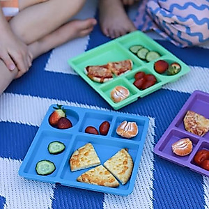bobo&boo Bamboo Kids Divided Bento Plate, Sectioned Toddler Plate, Children’s Compartment Plates, 5 Portioned Sections, Mix and Match, Dolphin Blue