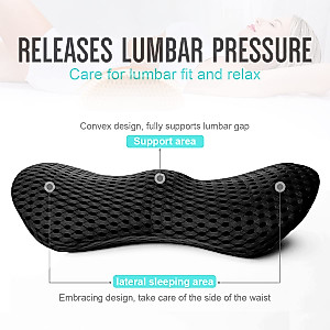 Tengyue Lumbar Support Pillow - Ergonomic Design for Office Chair, Car, and Home - Relieve Back Pain & Improve Posture - (Black)