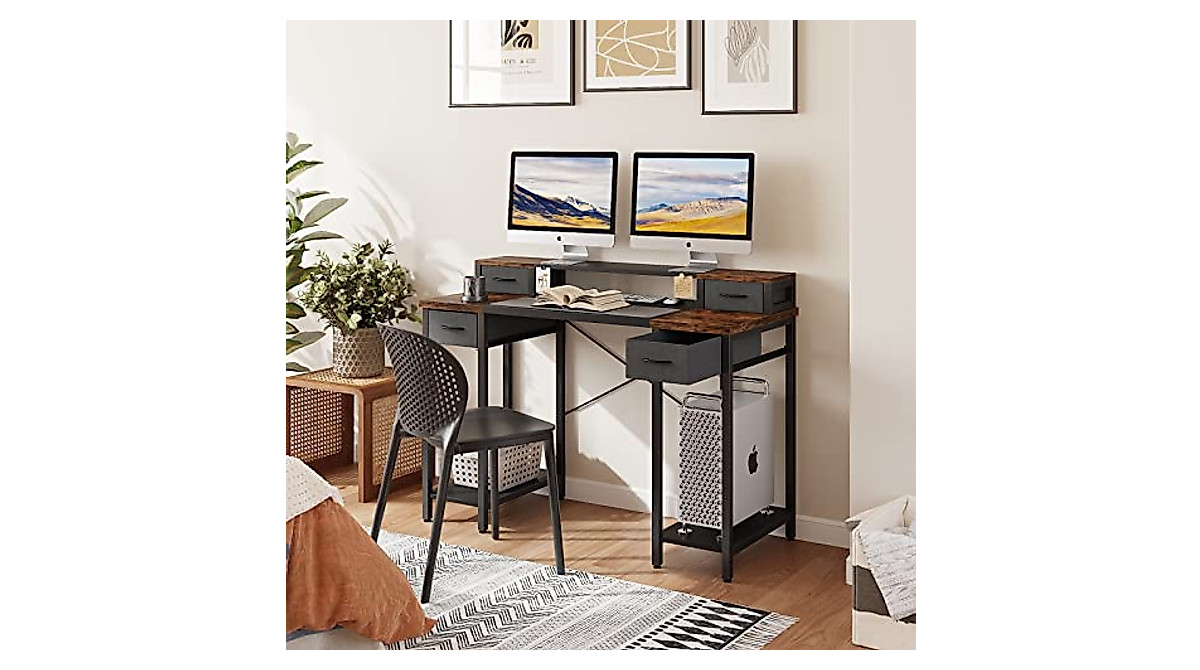 YAOHUOO 48-Inch Computer Desk with Dual Monitor Stands | Organized ...