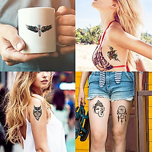 Hotoyannia 62 Sheets Black Temporary Tattoos Stickers for Women Men and Girl, 10 Large-Size That Look Real and Last Long, Include Black Scary Wolf Lion Tiger Skeleton Skull Halloween Fake Tattoos