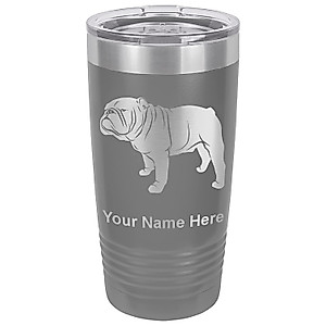 LaserGram 20oz Vacuum Insulated Tumbler Mug, Bulldog Dog, Personalized Engraving Included (Gray)