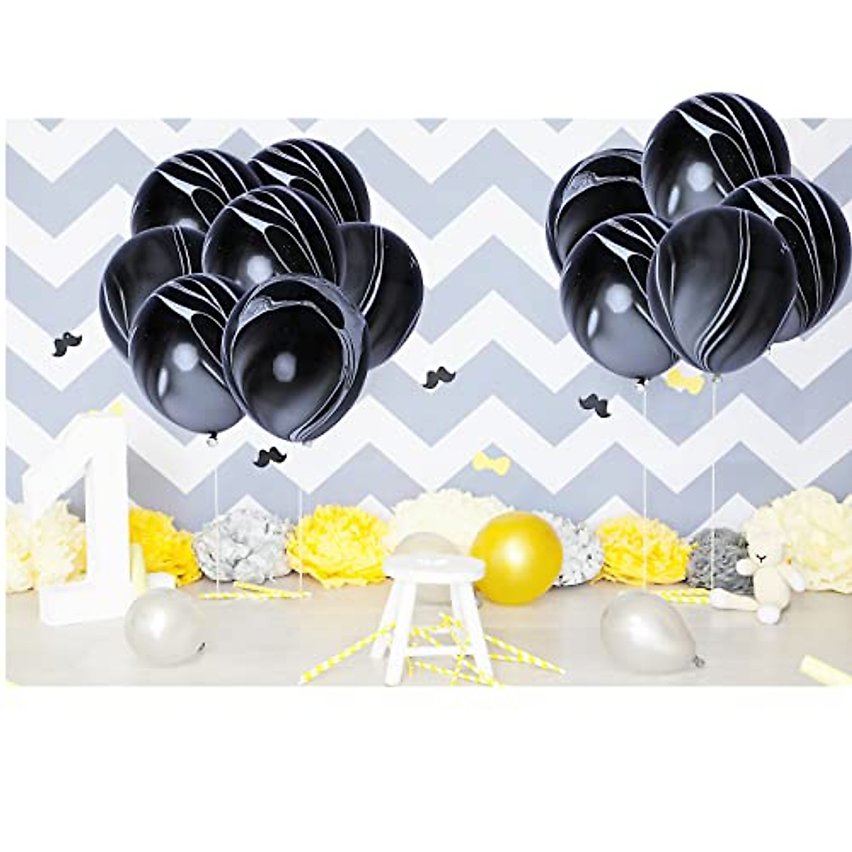 Black Marble Balloons 12 Inch Marble Agate Latex Balloons 50PCS Black and White Marble Balloons Tie Dye Black Balloons for Birthday Party Decorations Wedding Baby Shower Halloween Festival Photobooth