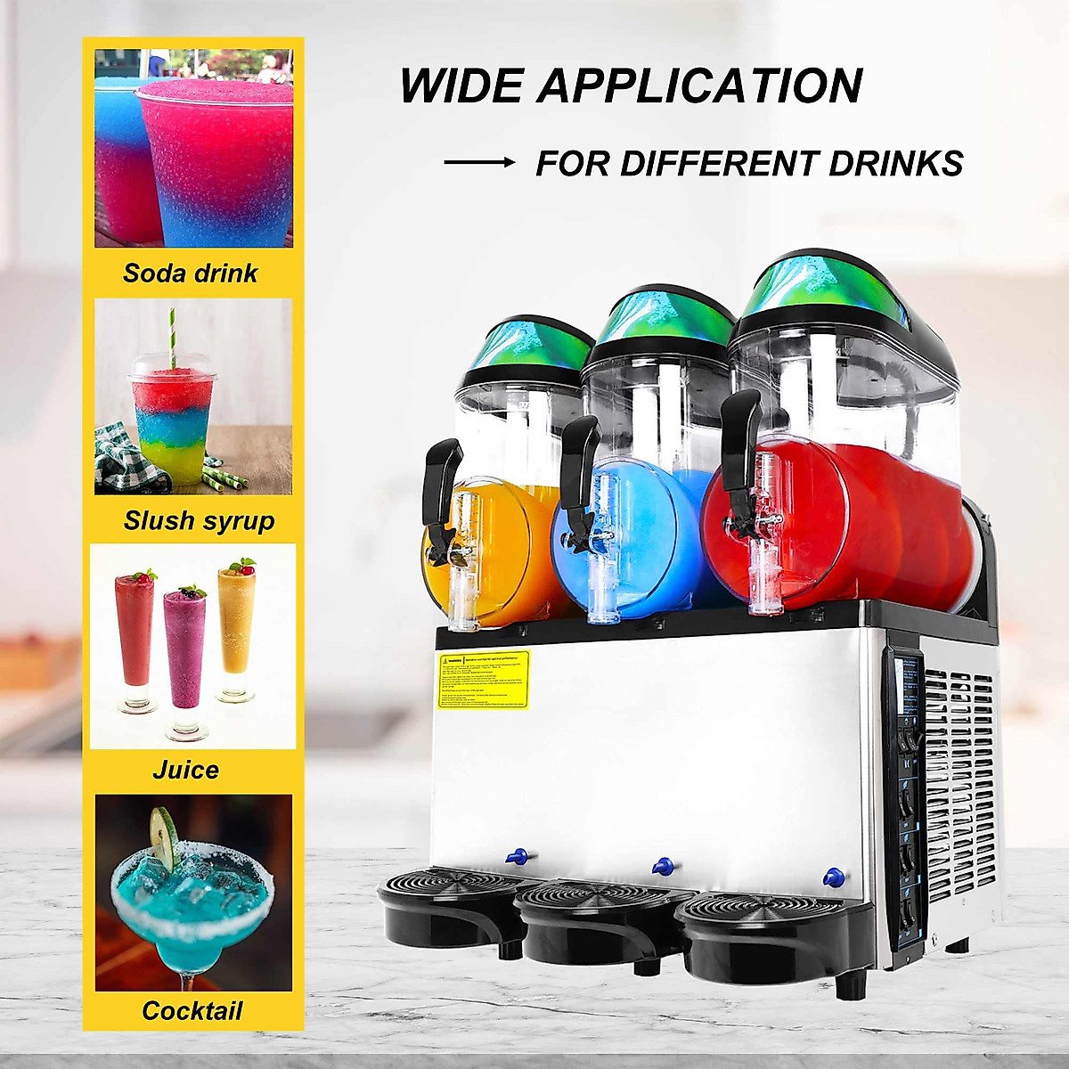 REEGIN-TECH Commercial Slushy Machine 110V/60HZ, Margarita Machine Granita Frozen Beverage Machine Slushie Maker Juice Beer Syrup Cocktail for Bar Buffet Cafe Restaurant Party (3 Tanks 9.6 Gallons)