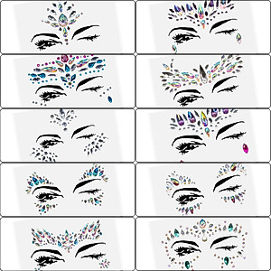 YRYM HT Mermaid Face Jewels Rhinestones Temporary Crystal Stickers Decorations Fit for Parties (10 Sets)
